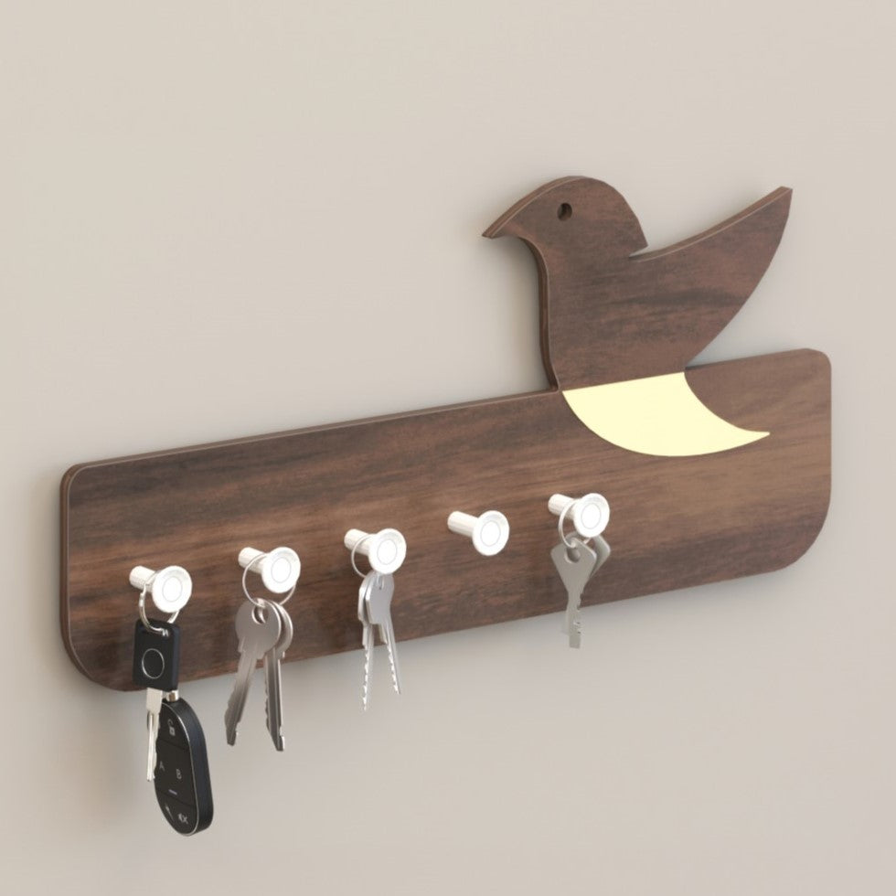 Edell Wall Mounted Decor Key Holder Hanger with 5 Knobs with a Bird De ...
