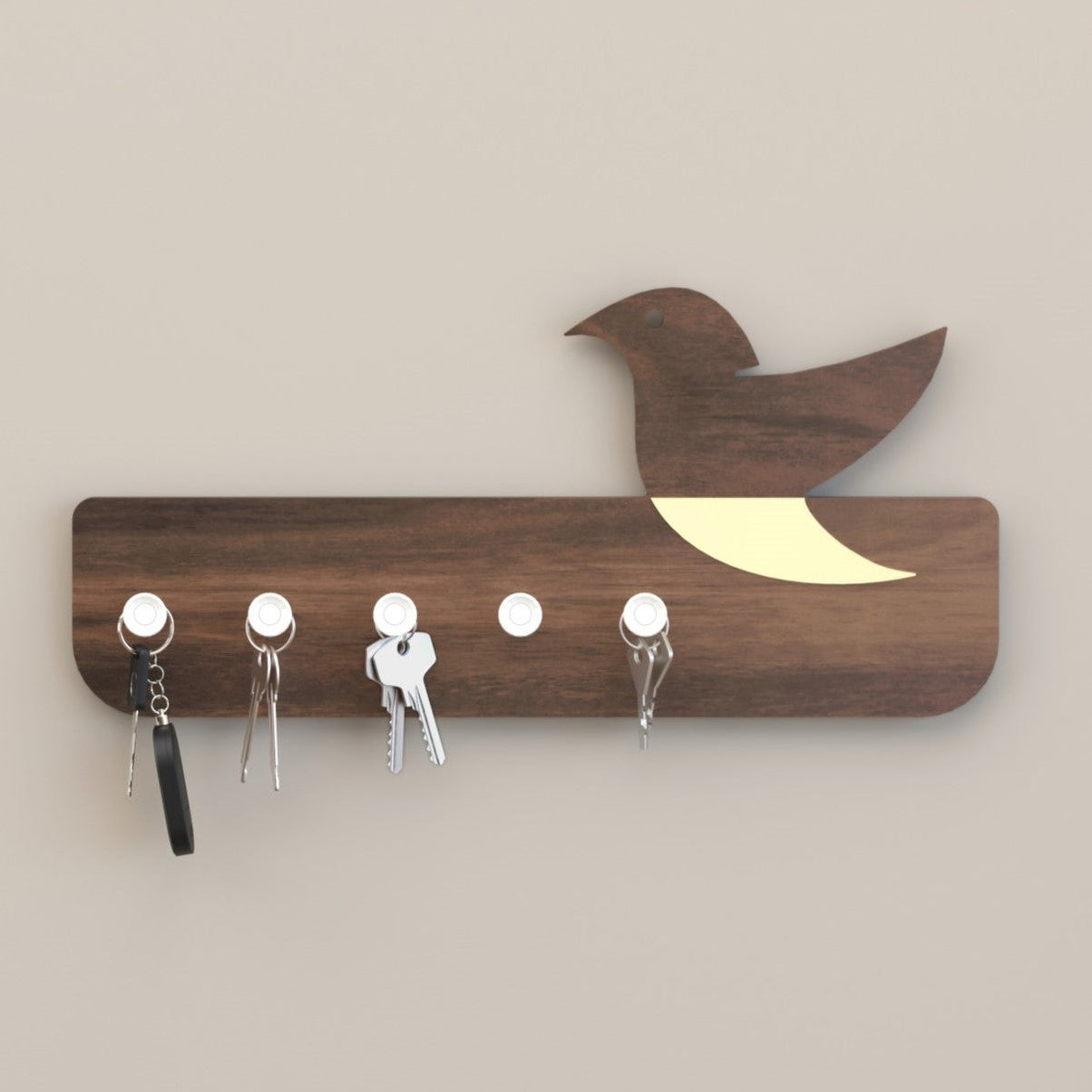 Edell Wall Mounted Decor Key Holder Hanger with 5 Knobs with a Bird De ...