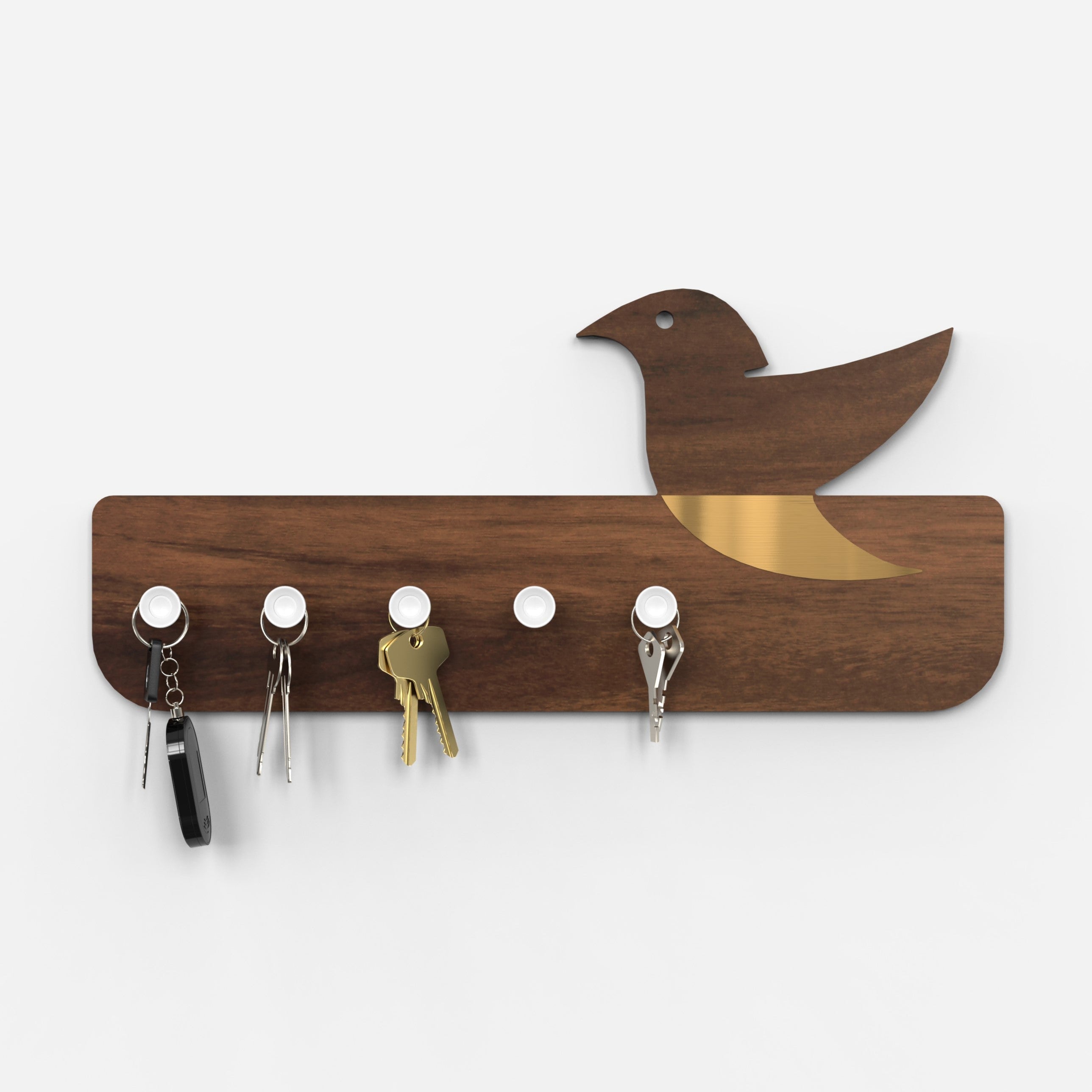 Edell Wall Mounted Decor Key Holder Hanger with 5 Knobs with a Bird De ...