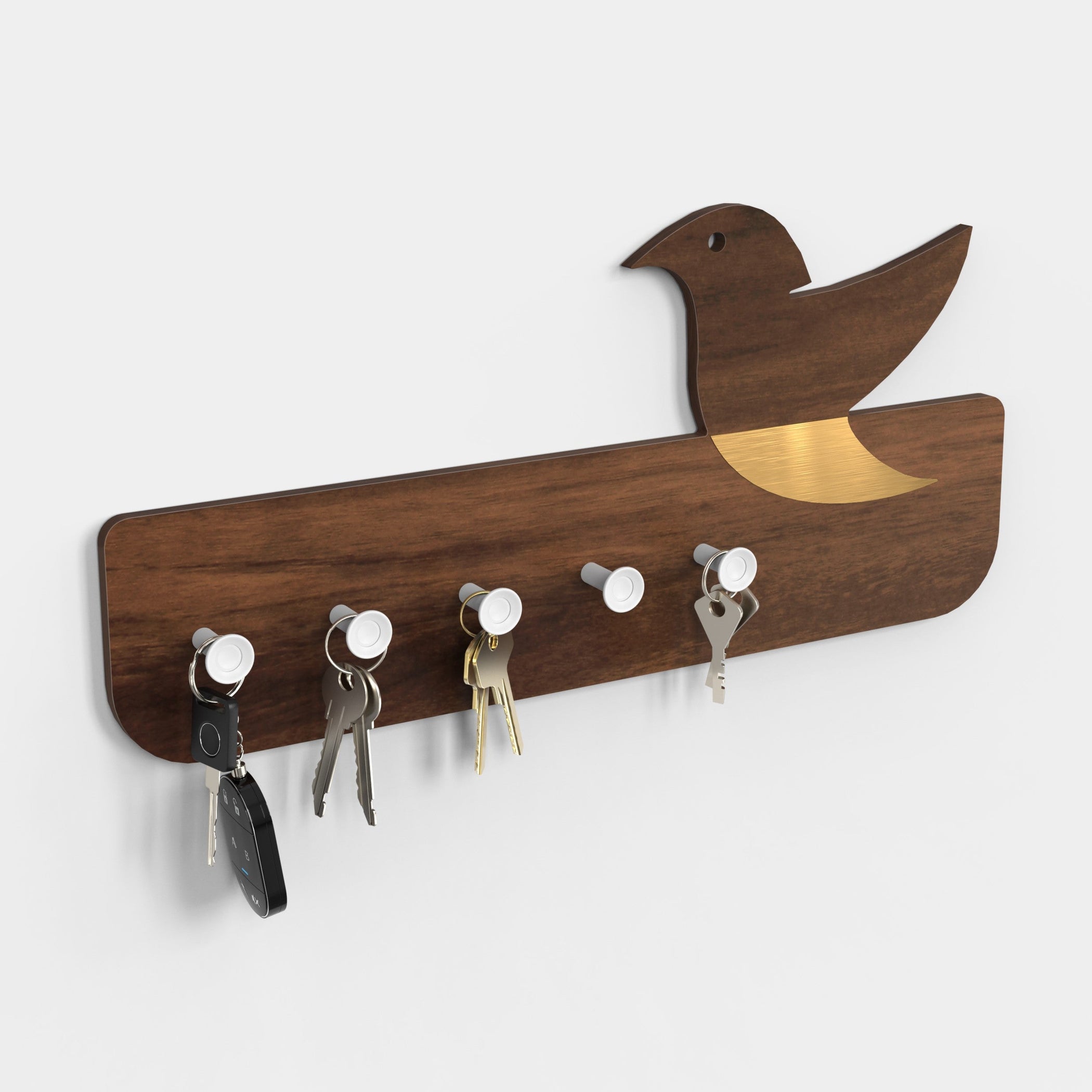 Edell Wall Mounted Decor Key Holder Hanger with 5 Knobs with a Bird De ...