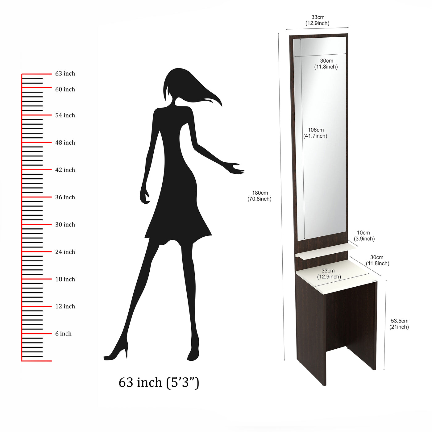 Alesti Engineered Wood Slim Dressing Table Full Length Rectangular Wal ...