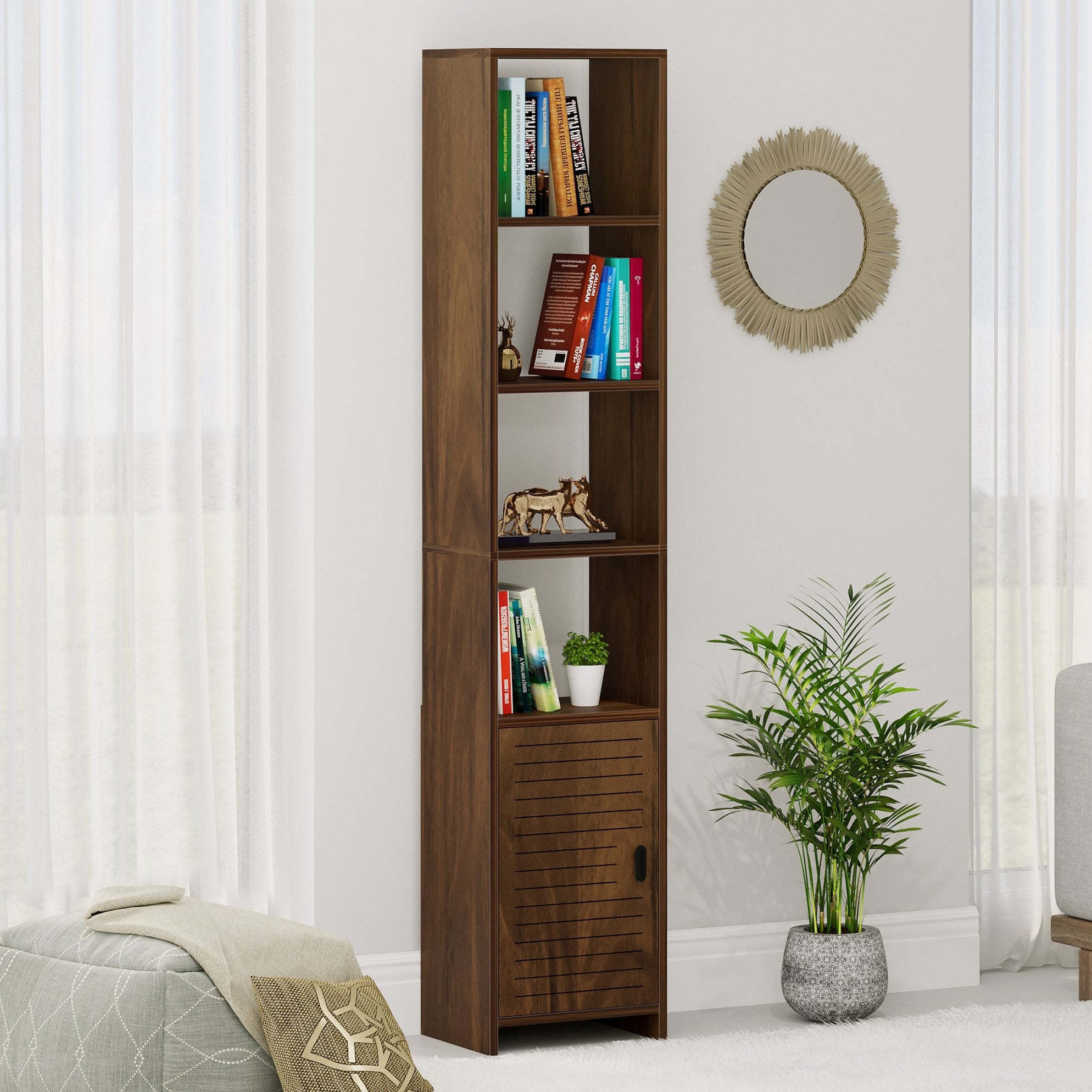 Barnia Engineered Wood Bookshelf Cabinet Book Rack Organizer with Shel ...