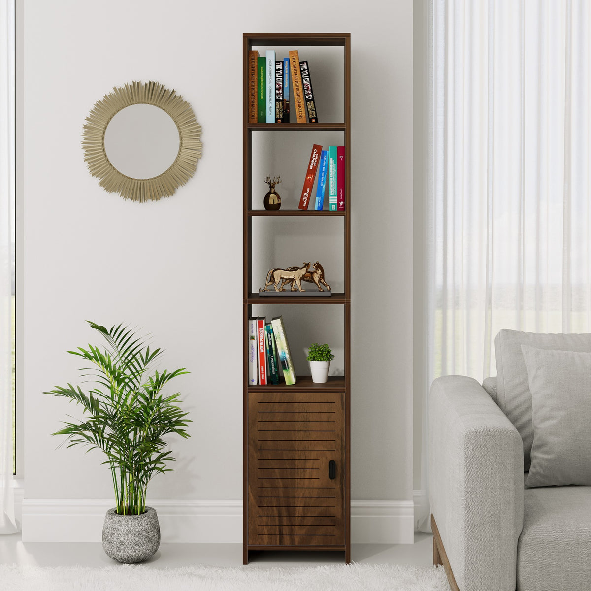 Barnia Engineered Wood Bookshelf Cabinet Book Rack Organizer with Shel ...