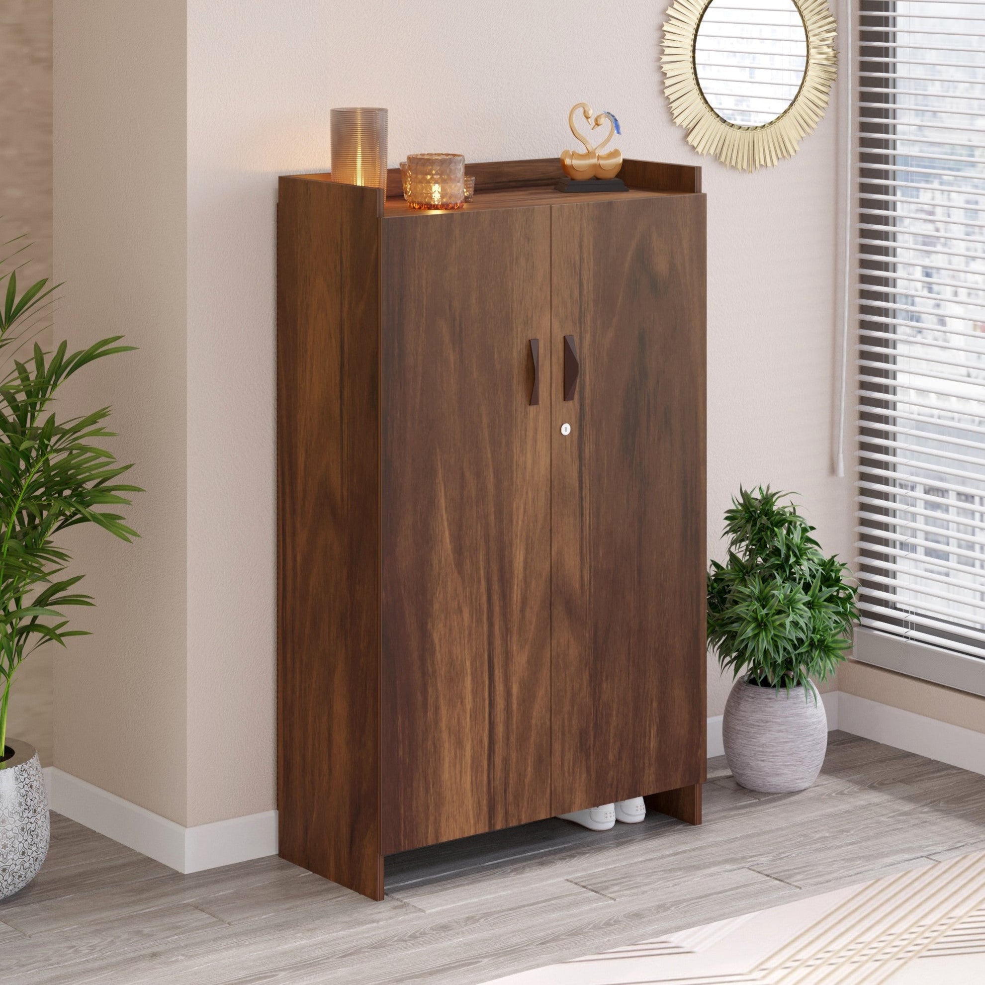Brooklyn Tall Engineered Wood 2 Doors with Lock Shoe Rack — Bluewud