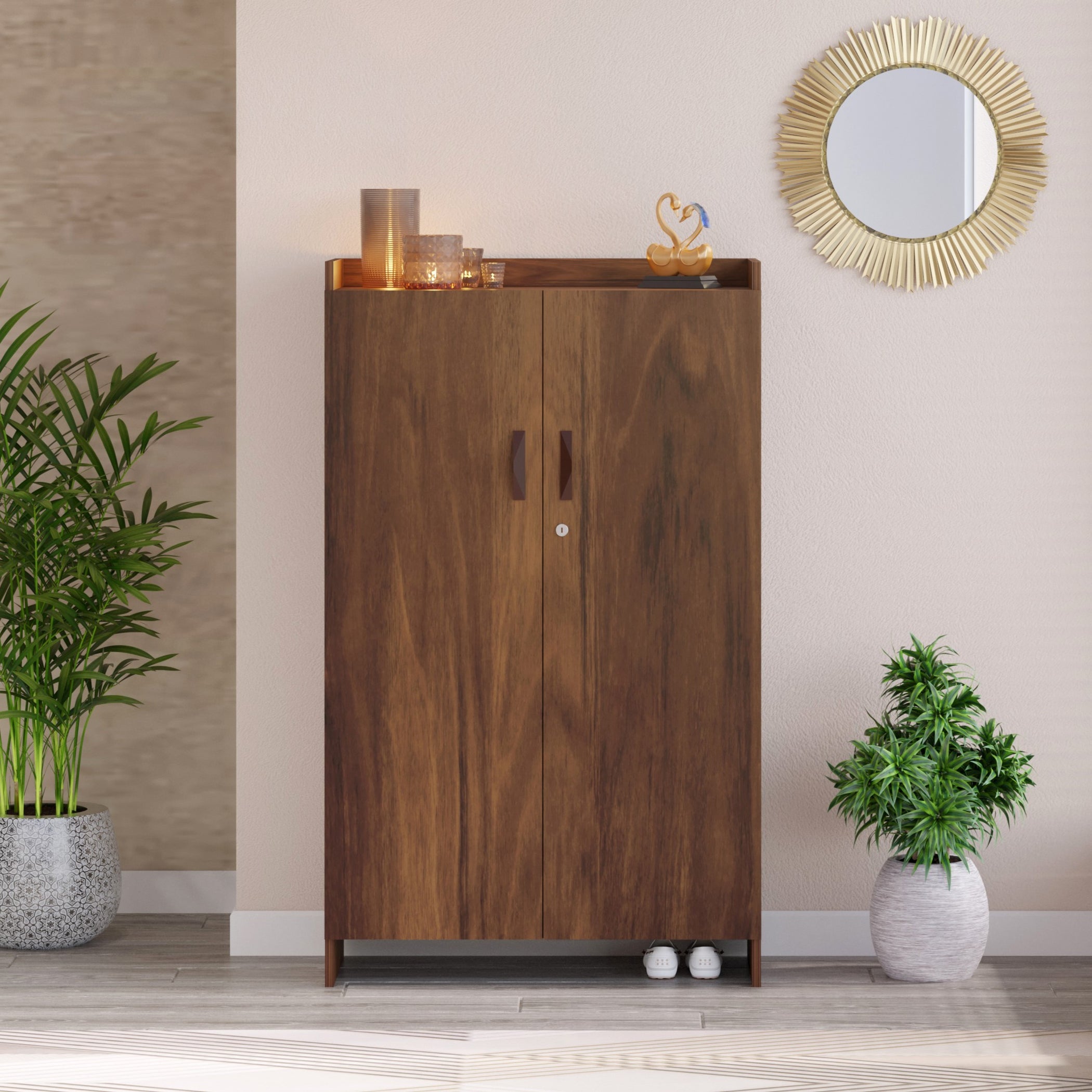 Brooklyn Tall Engineered Wood 2 Doors with Lock Shoe Rack — Bluewud