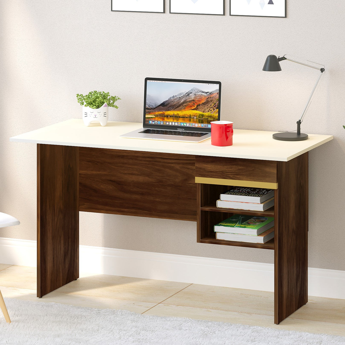 Amalet Study table (Brown Maple & Beige) — Bluewud