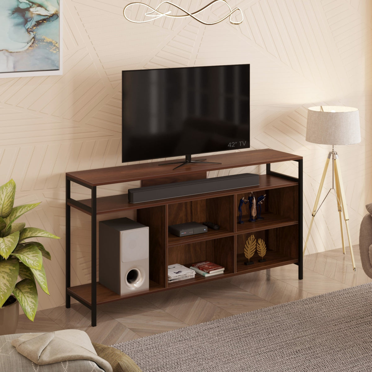 Duskin TV Entertainment Unit Set Top Box Stand/TV Cabinet with Shelves — Bluewud