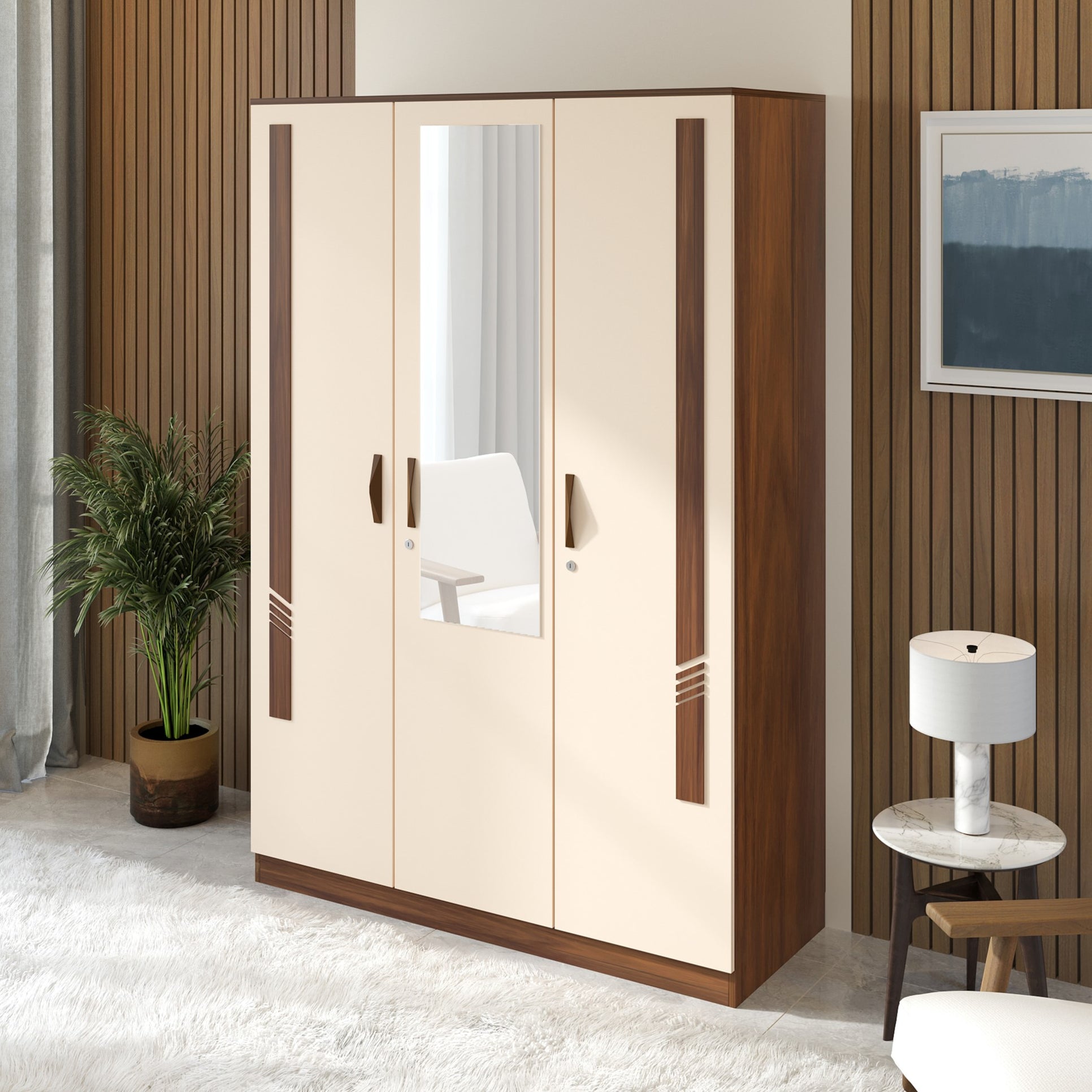 Andrie 3 Door Wardrobe with Mirror and Drawer — Bluewud